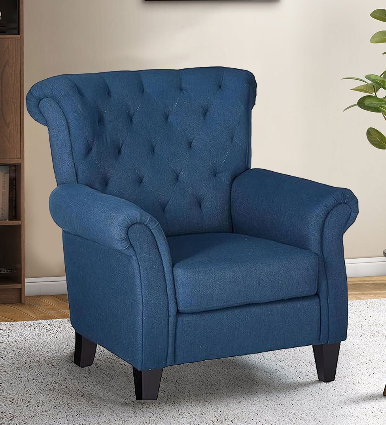 Buy Sova Velvet Lounge Chair In Dark Blue Colour at 33% OFF by Perfect ...