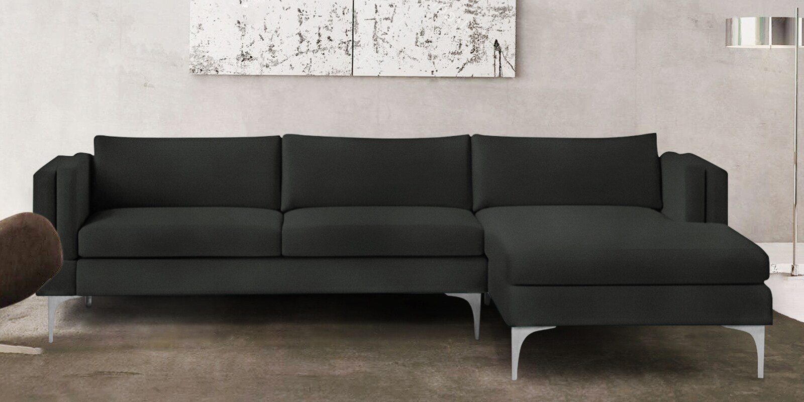 Buy Solace Velvet LHS Sectional Sofa With Lounger In Brown Colour at 20 ...