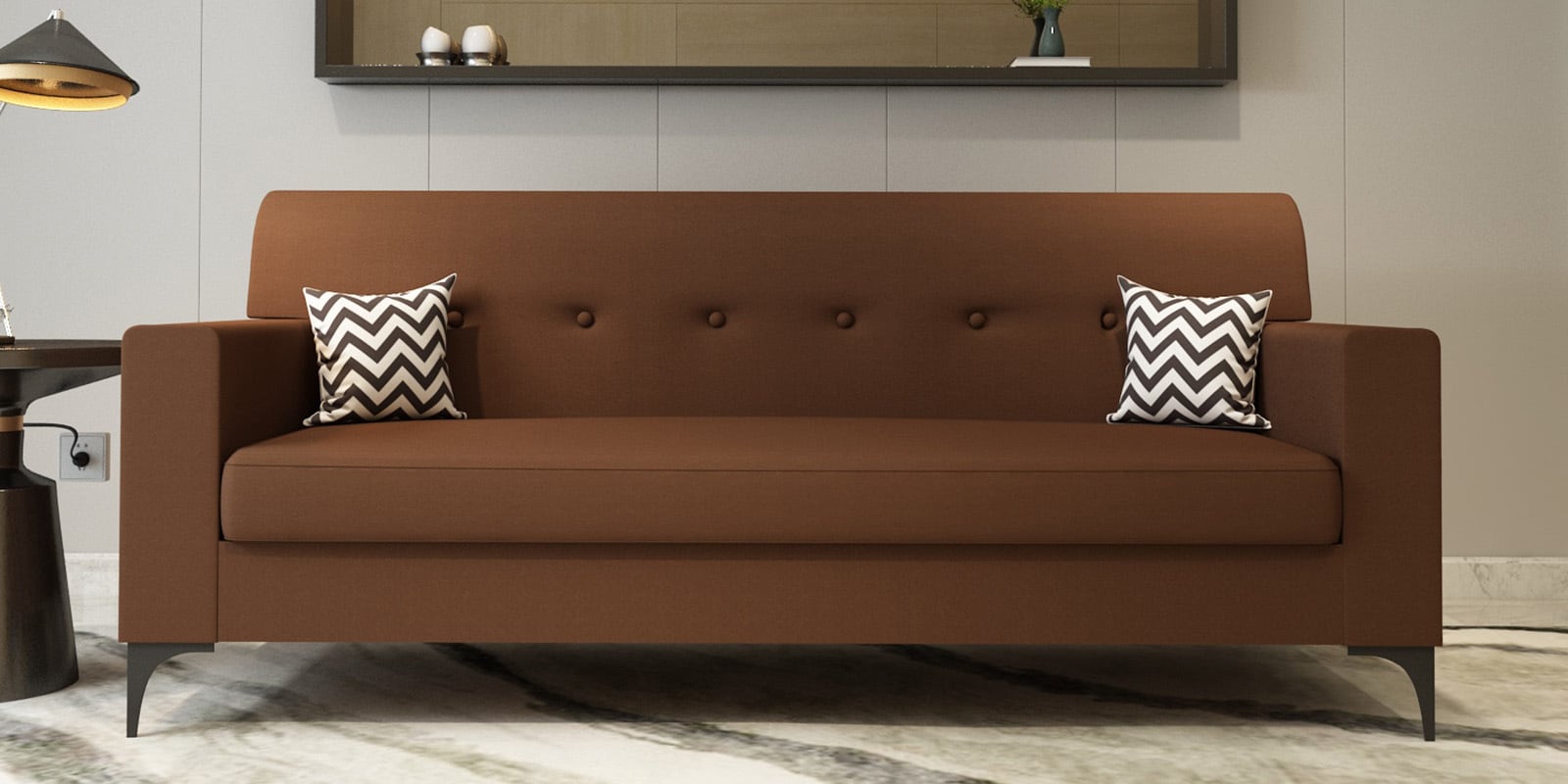 Buy Solitaire Fabric 3 Seater Sofa in Brown Colour at 22% OFF by Adorn ...