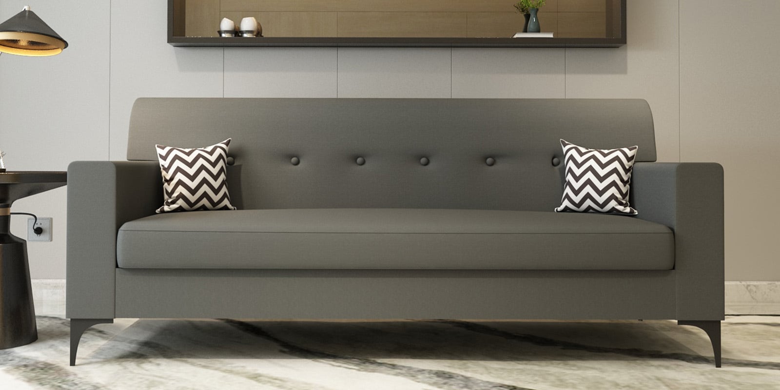 Buy Solitaire Fabric 3 Seater Sofa in Dark Grey Colour at 14% OFF by ...