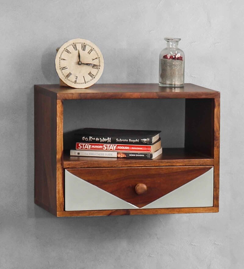 Buy Mango Wood Book shelf in Teak finish Online - Modern Wall Shelves ...