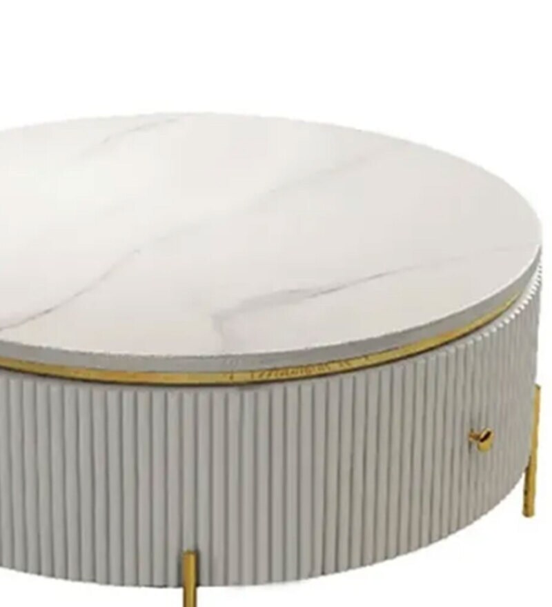 Buy Sonet Marble Top Table With Drawer Storage (Set of 2) in White ...