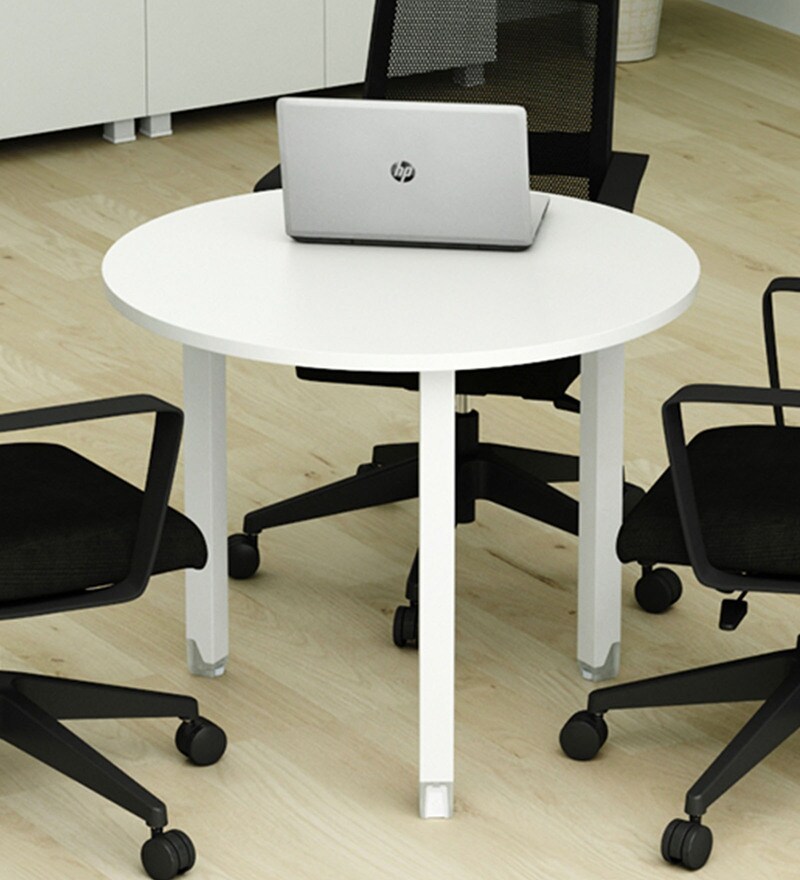Buy Round Work Station in Everest White Finish by Spacewood Office ...