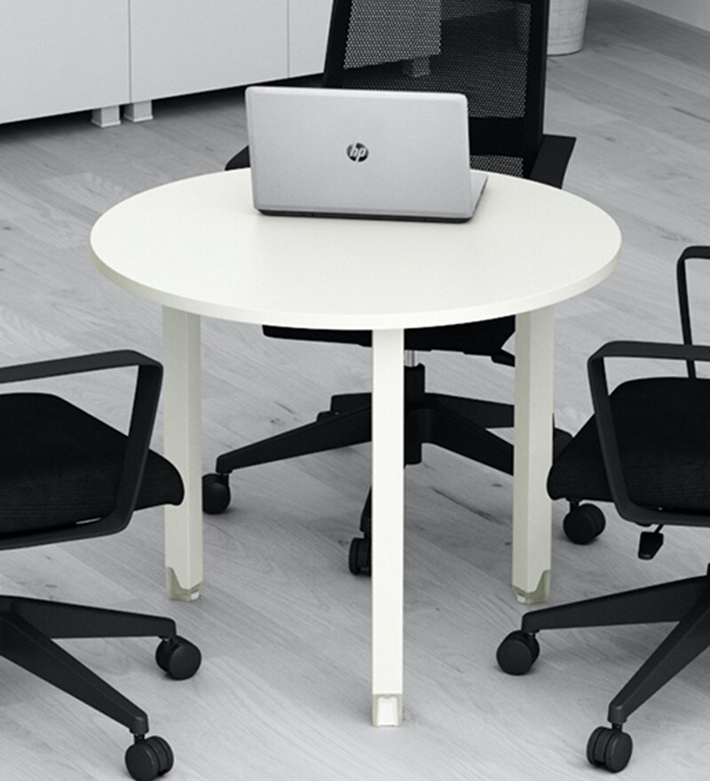 Buy Round Work Station in Everest White Finish by Spacewood Office ...