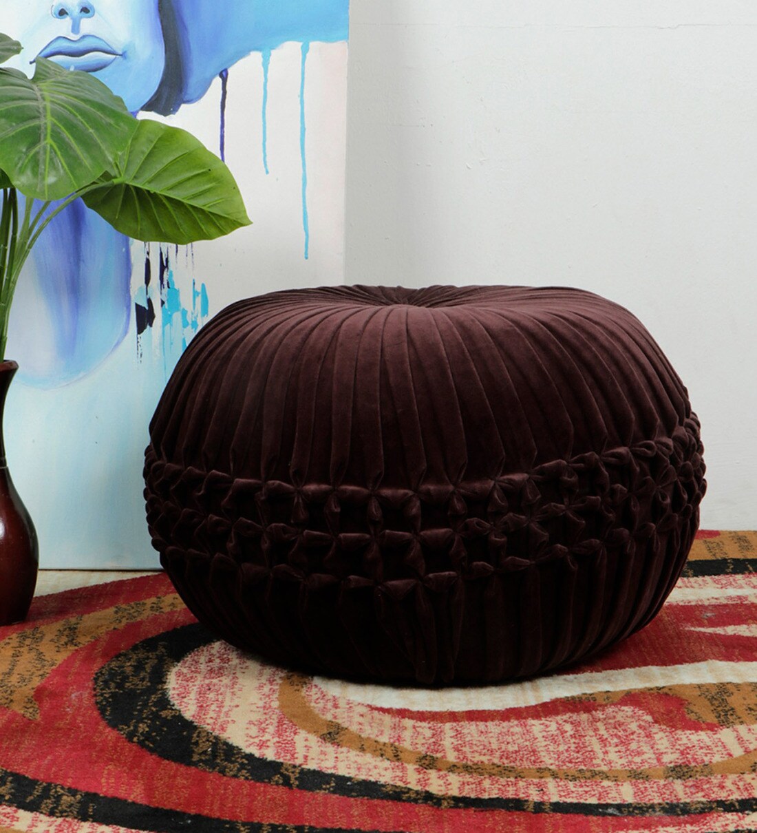 Buy Specially Handcrafted Soft Velvet Pouf In Brown Colour By Grhamoy ...