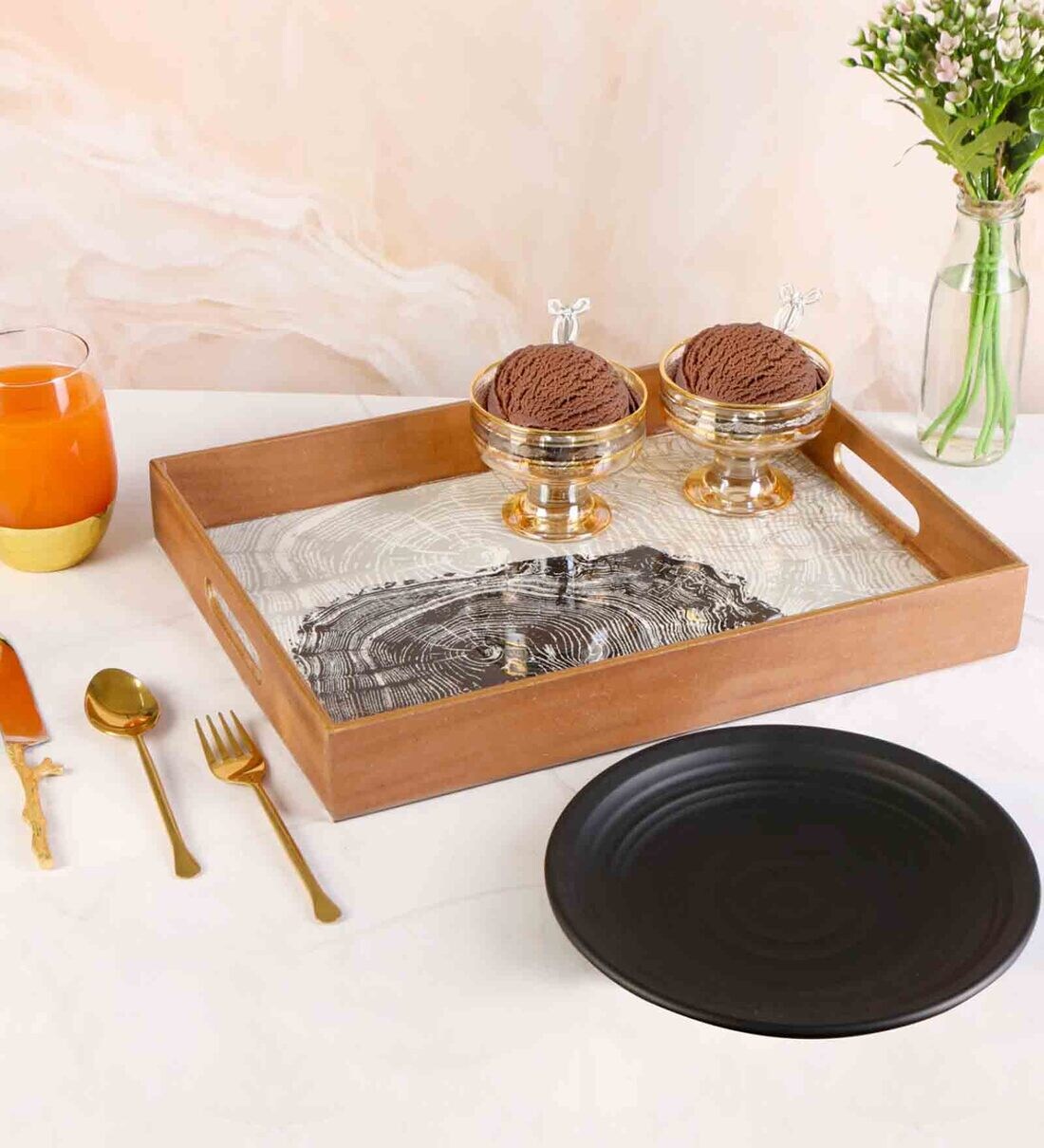 Buy Spiral Grey & Gold MDF Wood Rectangle Serving Trays at 41% OFF by ...