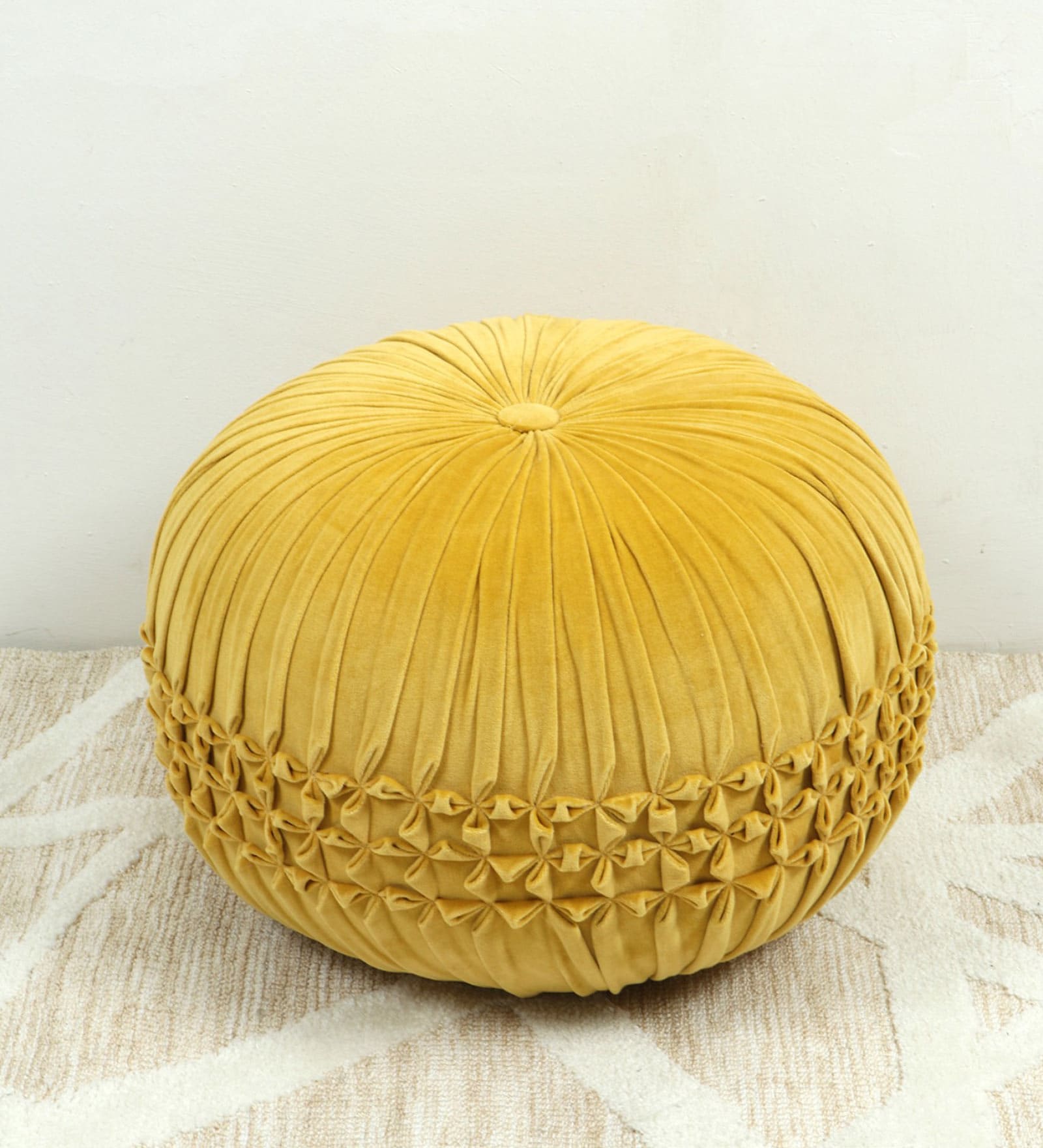 Buy Specially Handcrafted Soft Velvet Pouf In Mustard Colour at 100% ...