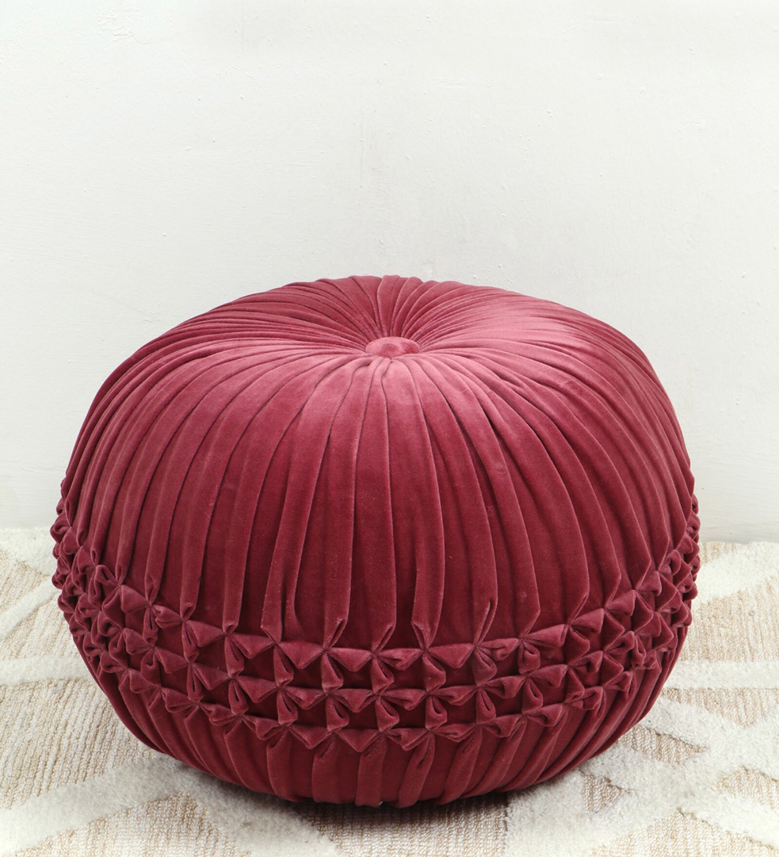 Buy Specially Handcrafted Soft Velvet Pouf In Rosewood Colour at 100% ...