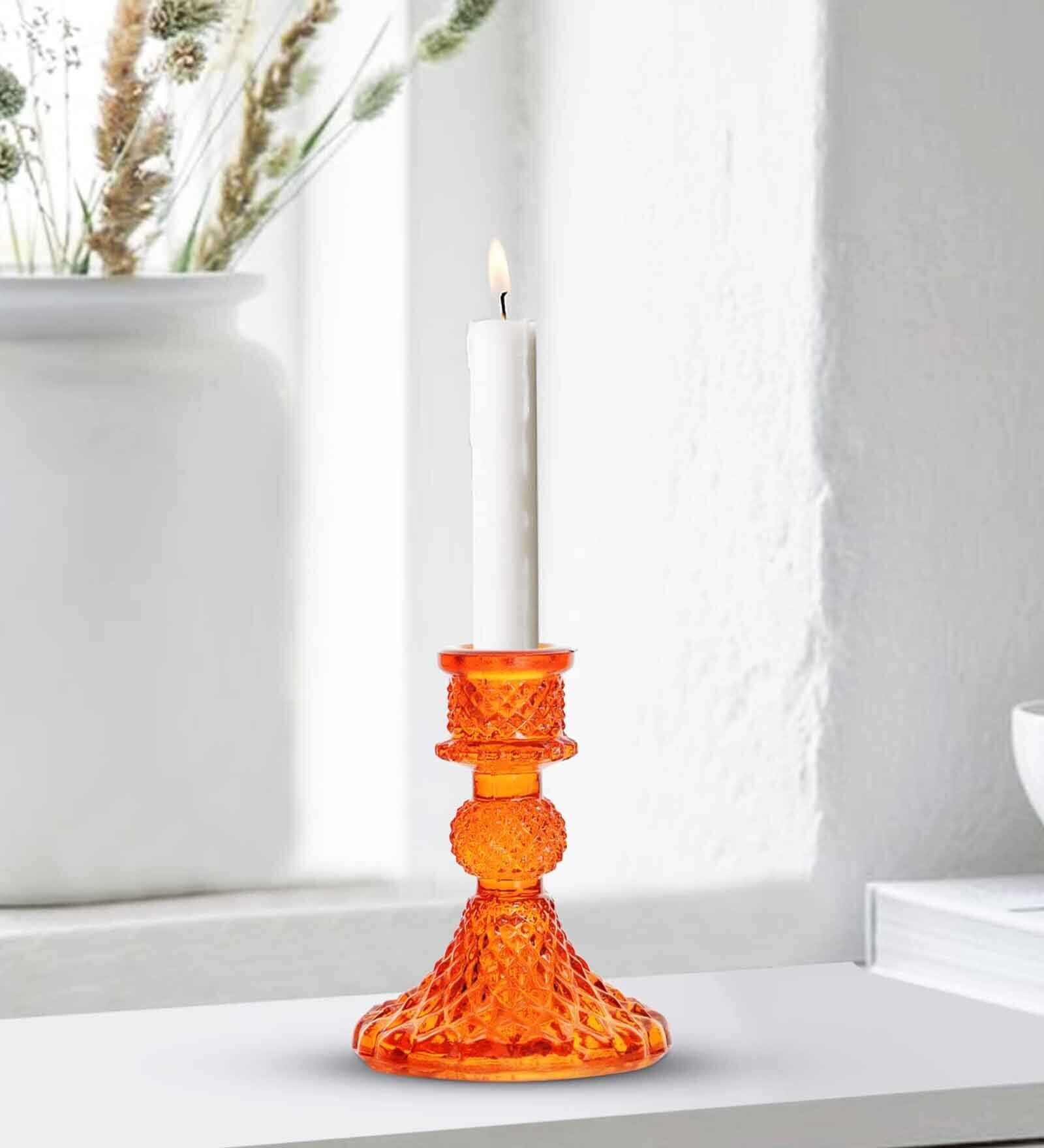 Buy Spectra Orange Glass Candle Holder at 20% OFF by Clovefry | Pepperfry