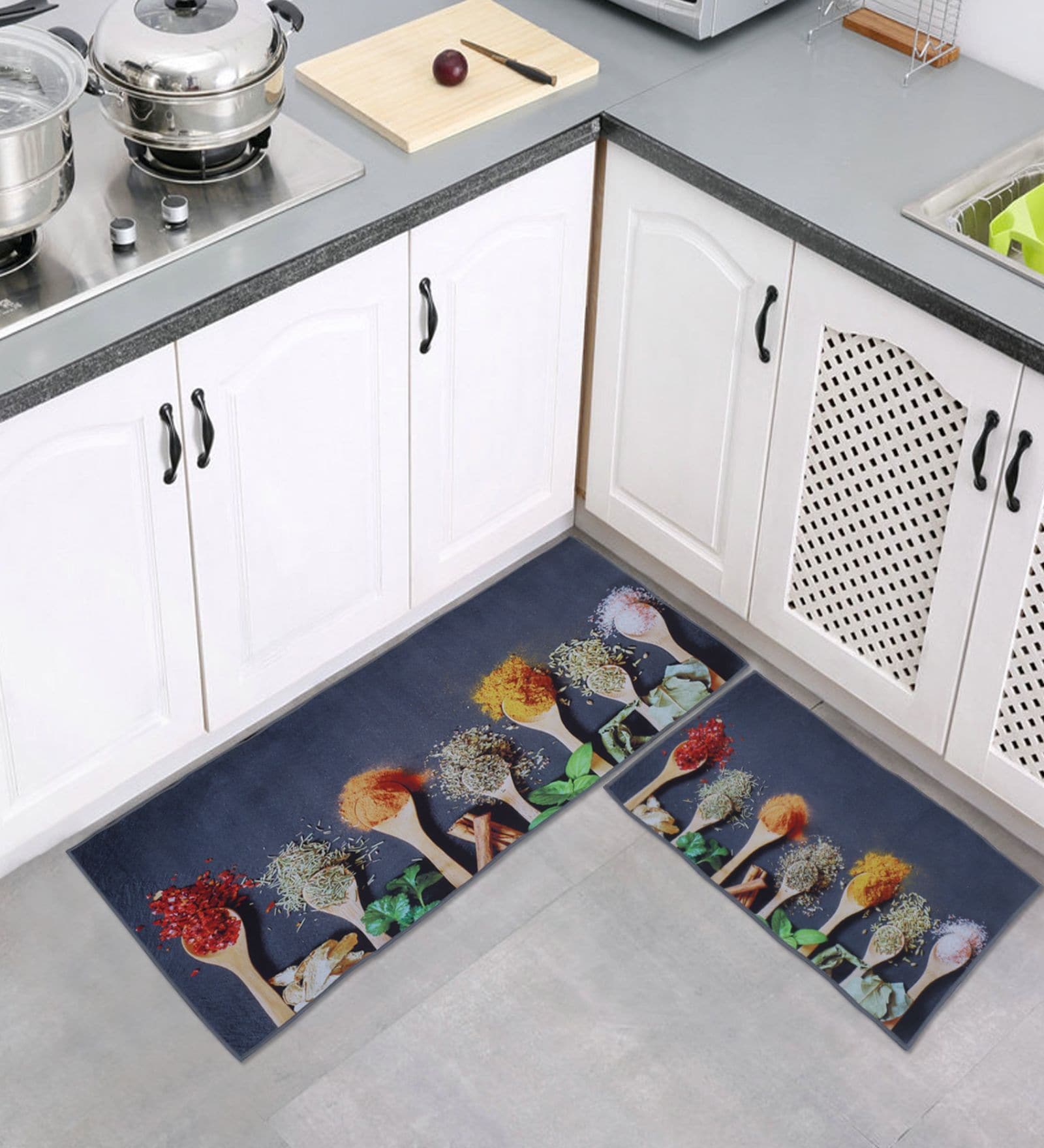 Buy Spices & Garnish Multicolour Colour (Set of 2) Nylon Floor Mat by A ...