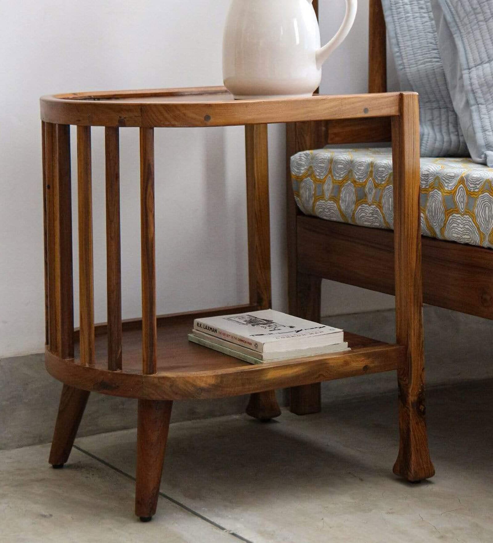 Buy Spindle Teak Bedside Table in Natural Teak Finish at 100% OFF by Freedom Tree | Pepperfry