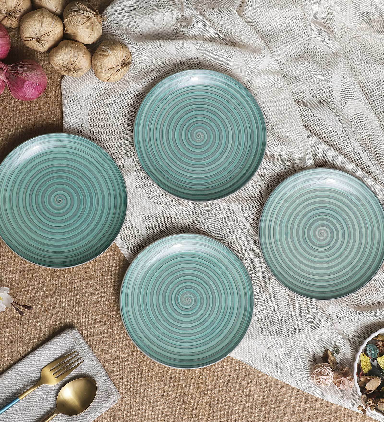 Buy Spiral Glossy (Set of 4) 7 Inch Ceramic Side Plate by Crok Chok at ...