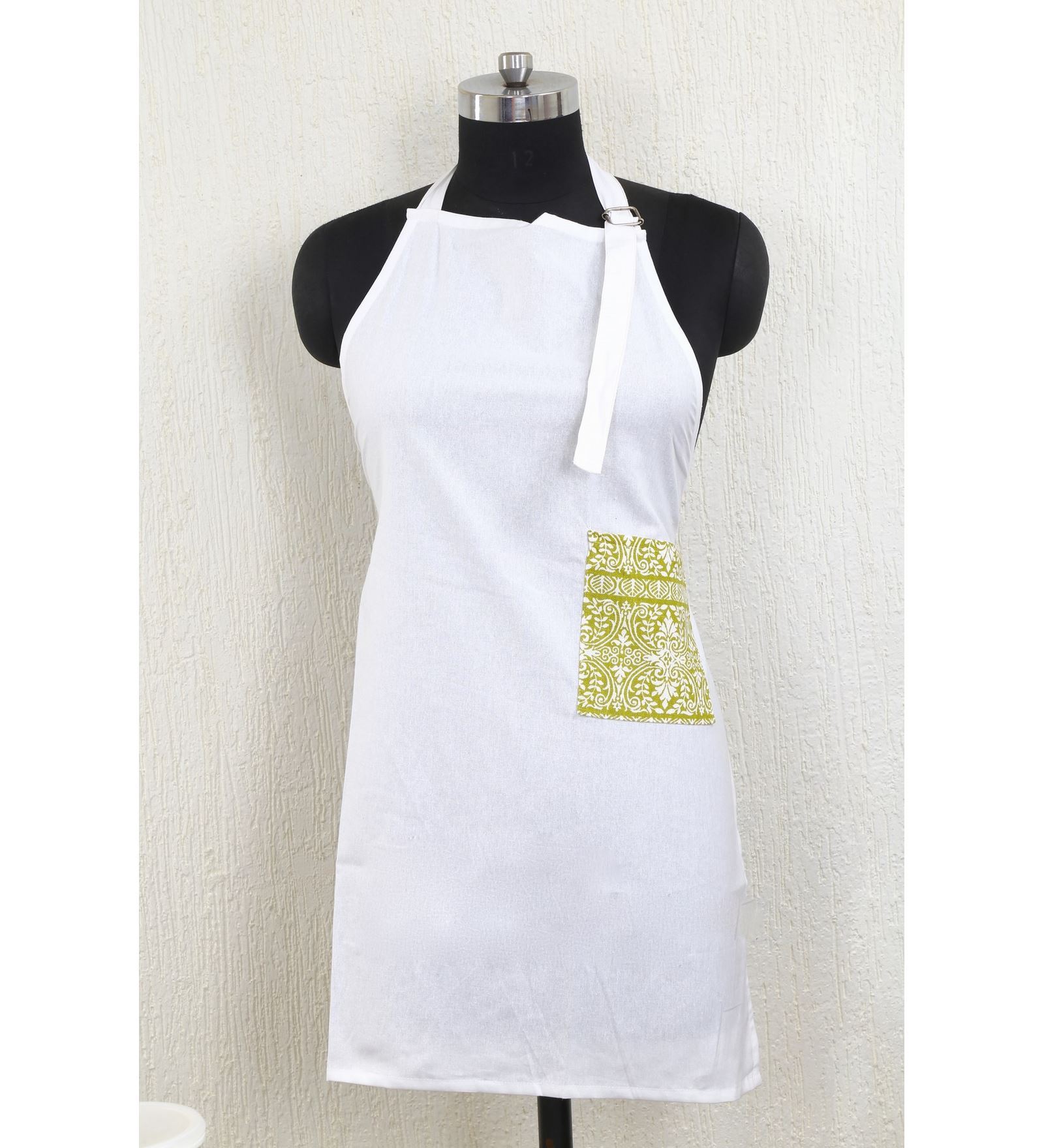 Buy Spiral Kitchen White & Green Canvas Block Print Apron Online ...