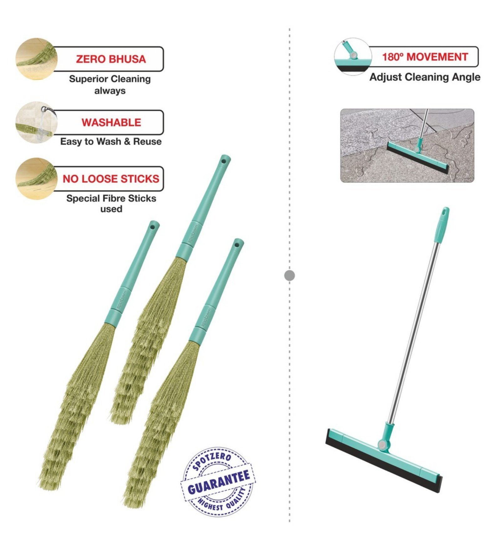 Buy Spotzero 2 Pc Zero Dust Broom with 180 Degree Floor Water Wiper ...