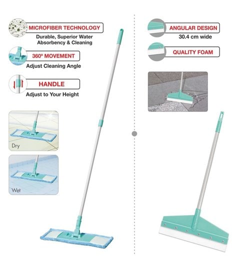 Buy Microfibre Flat Cleaning Mob with Floor Water Wiper - Set of 2 by ...