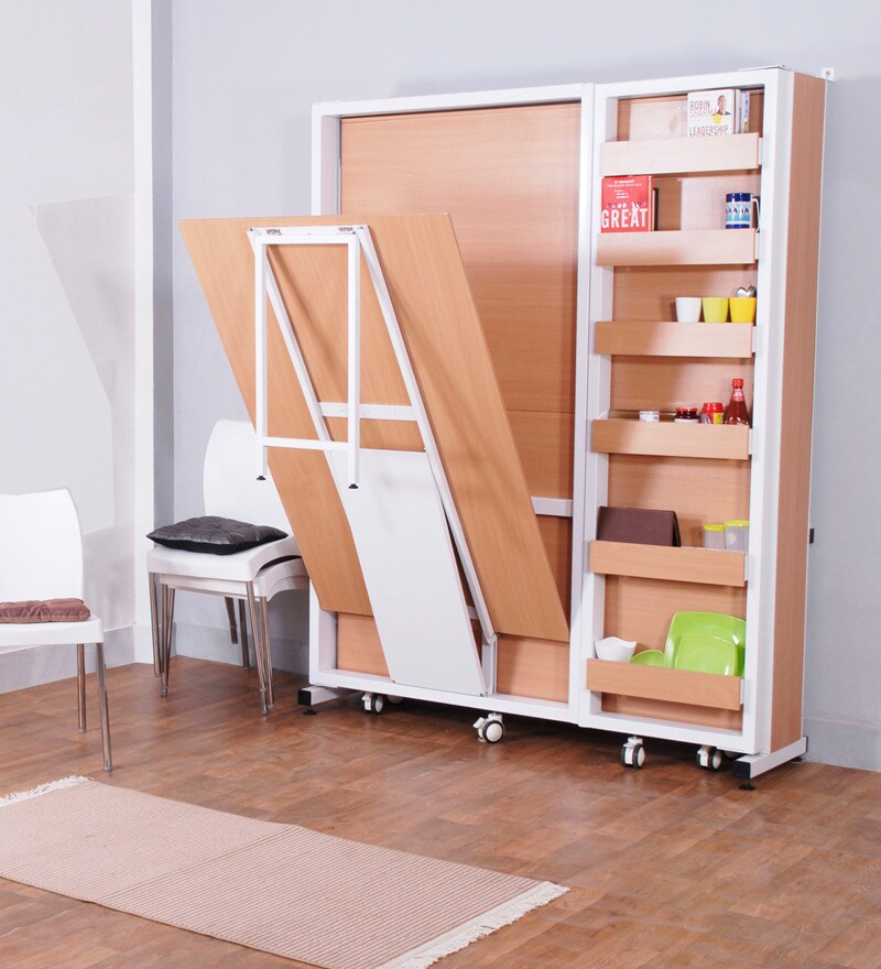 Buy Spaceone Contemporary Double Bed cum Four Seater Dining Table ...