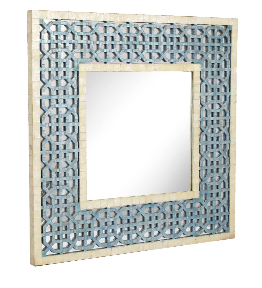 Buy Square Capiz & Glass Mother of Pearl Finish Big Wall Mirror in Blue ...