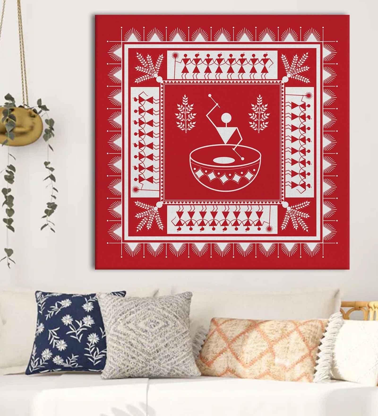 Buy Sqaure Warli Art Canvas Print Stretched Frame (36X36 Inch) at 66% ...