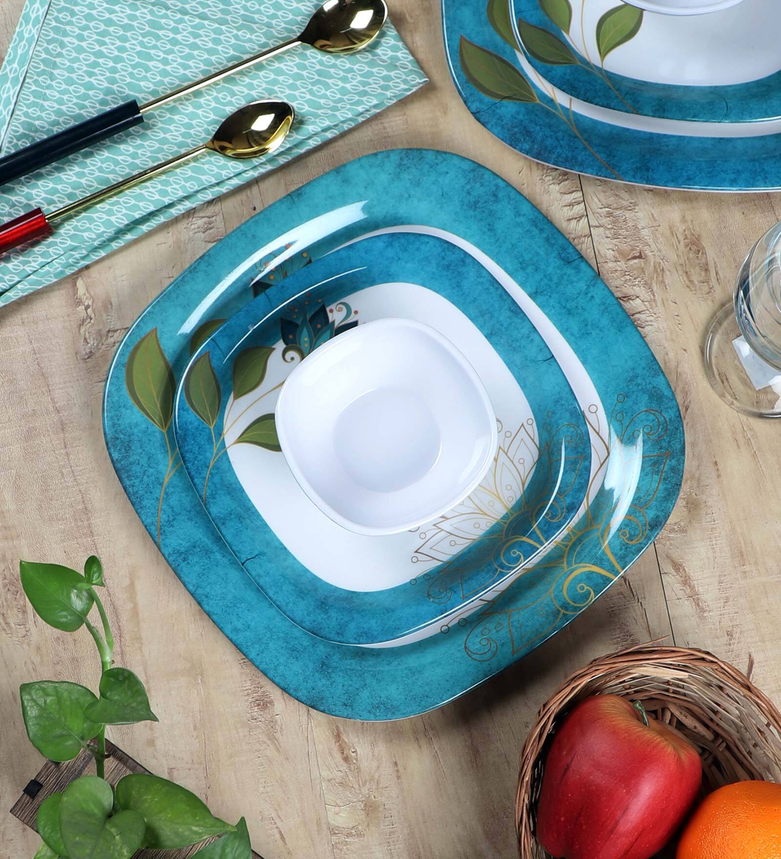 Buy Square 18 Pcs White & Blue Melamine Dinnerware Set at 44% OFF by ...