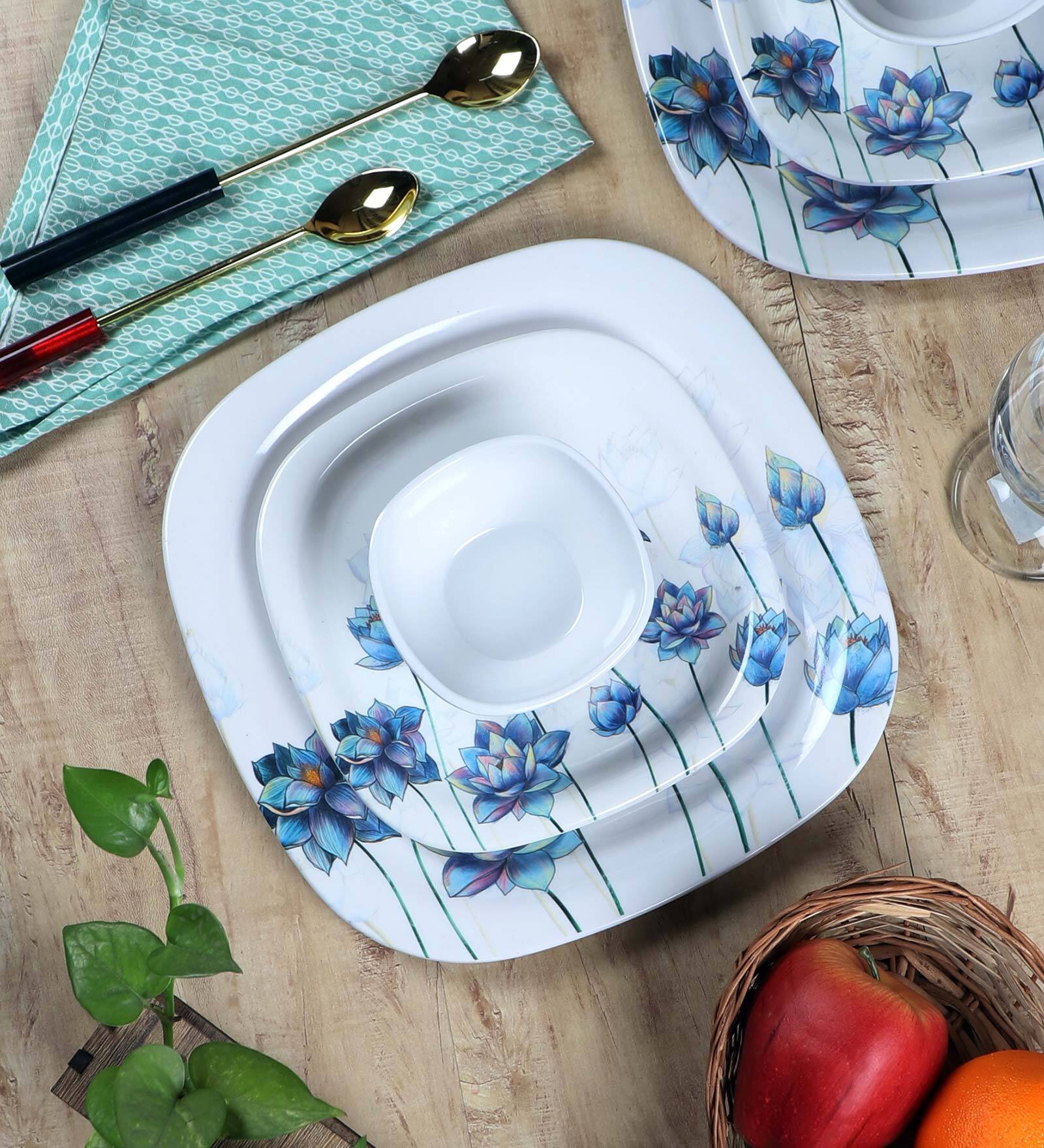 Buy Squared 18 Pcs White & Blue Melamine Dinnerware Set at 56% OFF by ...
