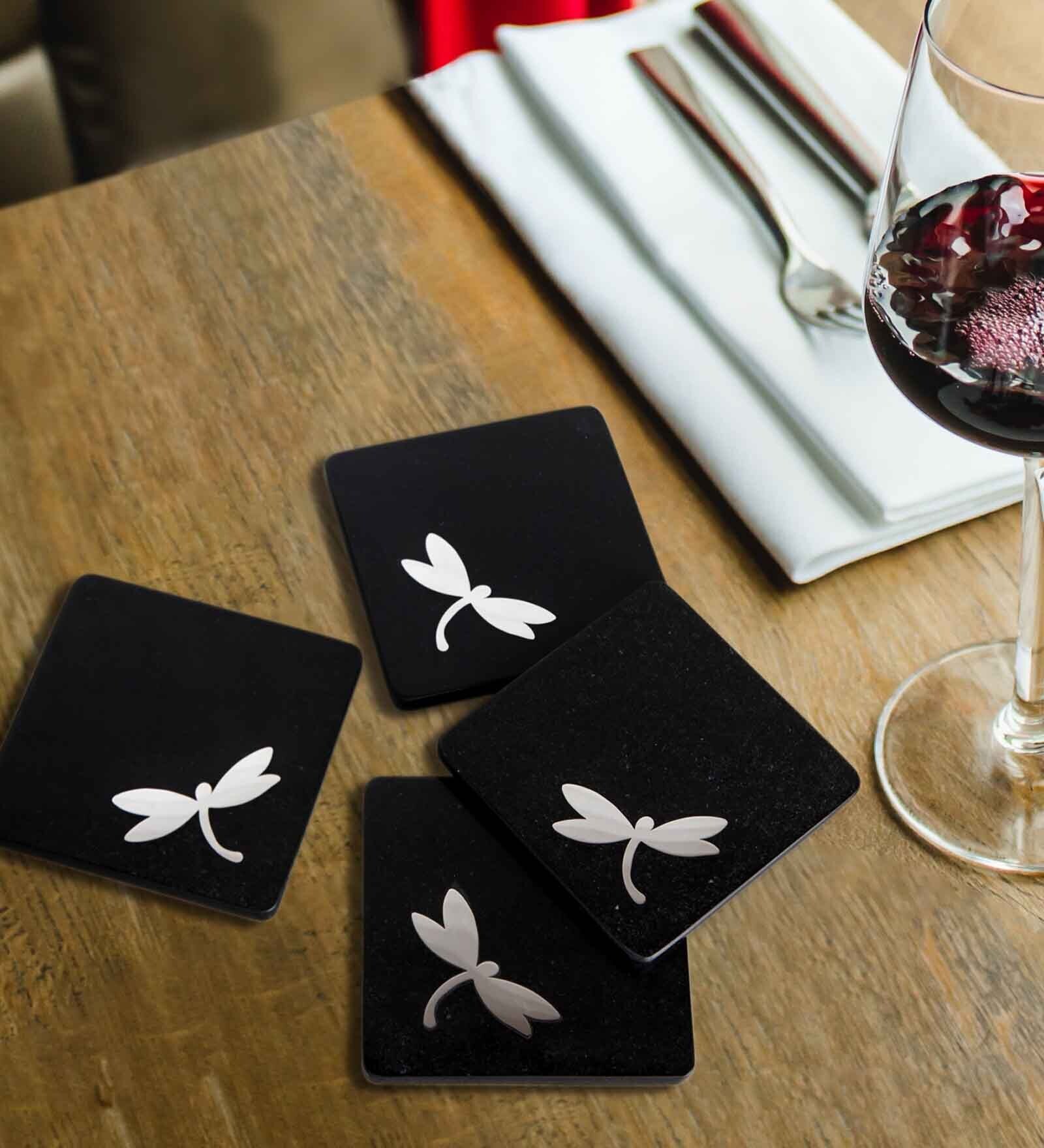 Buy Black Square Inlay Stone (Set of 4) Coasters at 40% OFF by Orvi ...