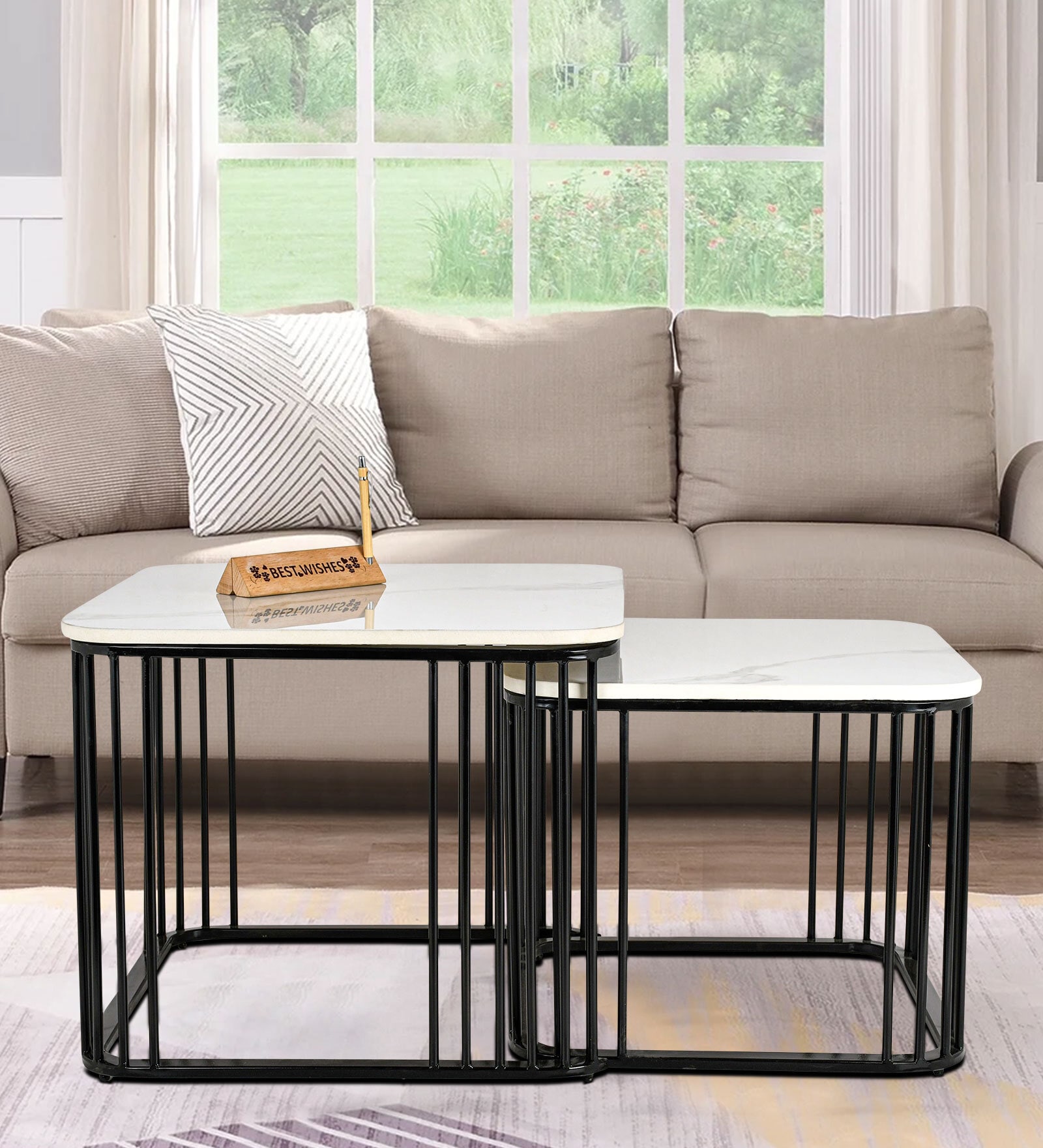 Buy Nera Square Marble Top Nesting Coffee Table In Black Finish at 36% ...