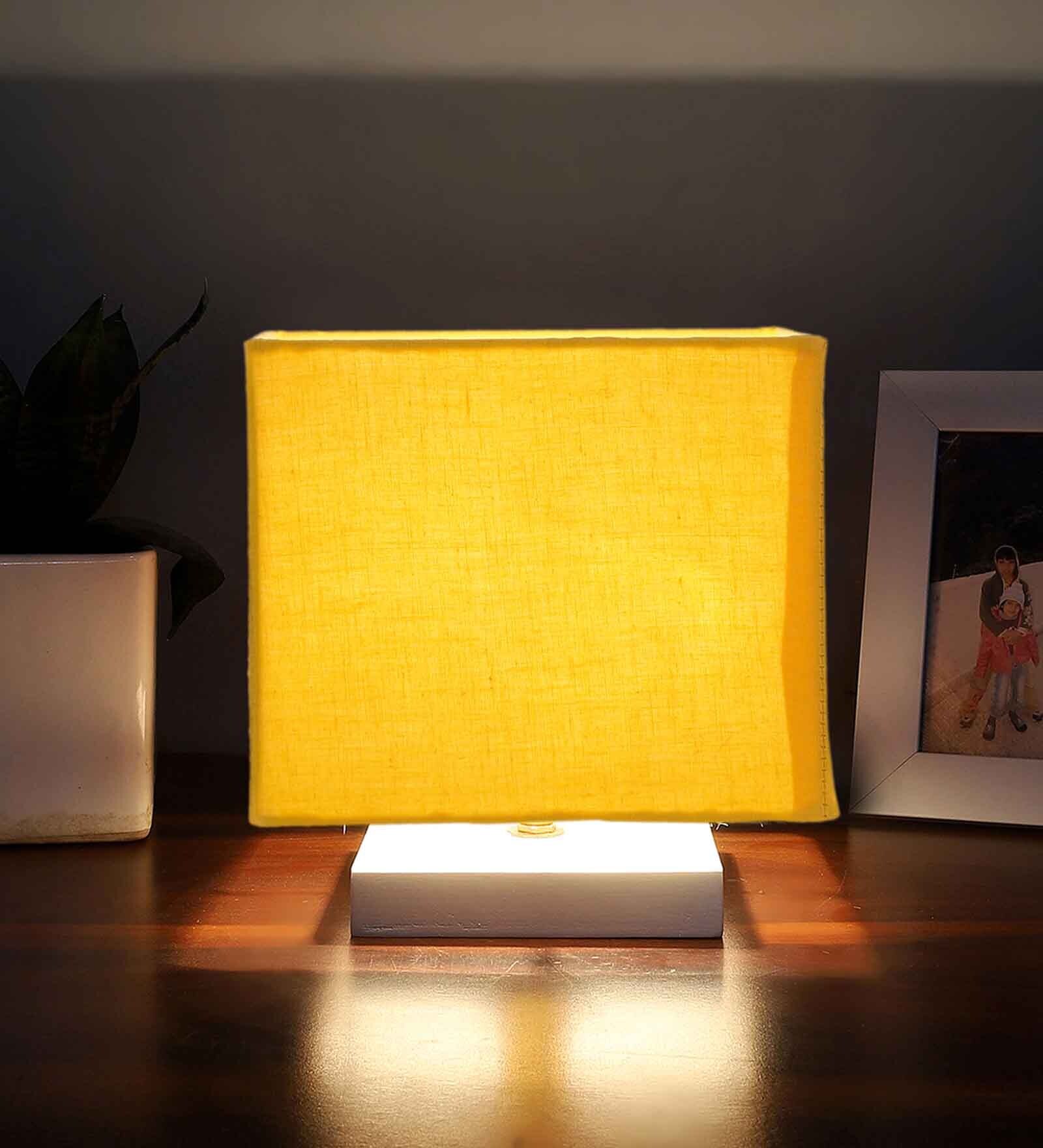 Buy Square Yellow Cotton table lamp with White wood base -61 at 22% OFF ...
