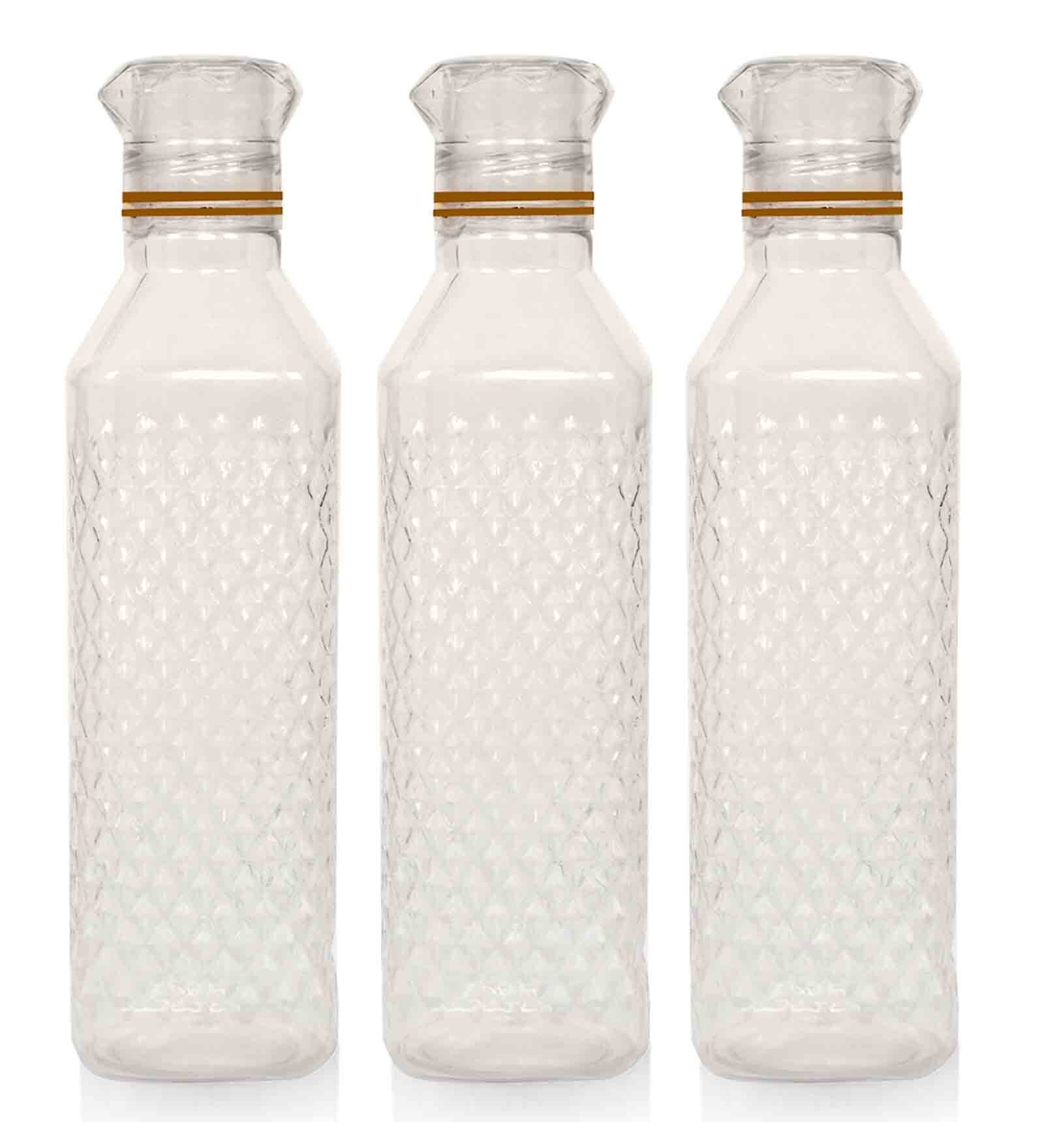 Buy Squere Shape Crystal Design 1 Ltr Plastic (Set Of 3 ) Water Bottle ...