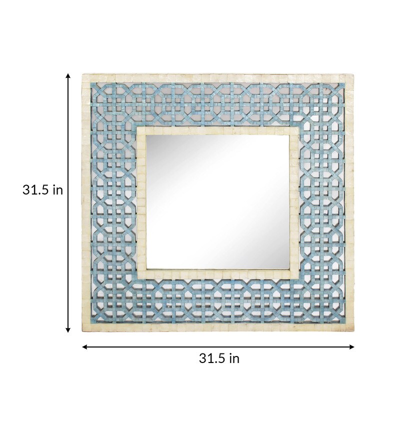 Buy Square Capiz & Glass Mother of Pearl Finish Big Wall Mirror in Blue ...