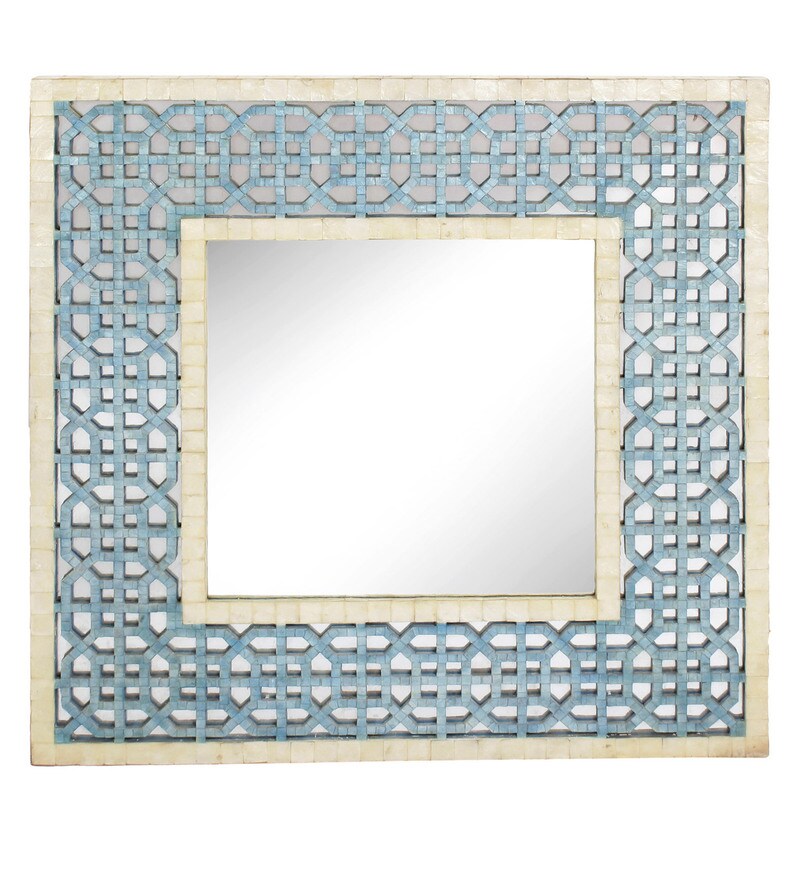 Buy Square Capiz & Glass Mother of Pearl Finish Big Wall Mirror in Blue ...