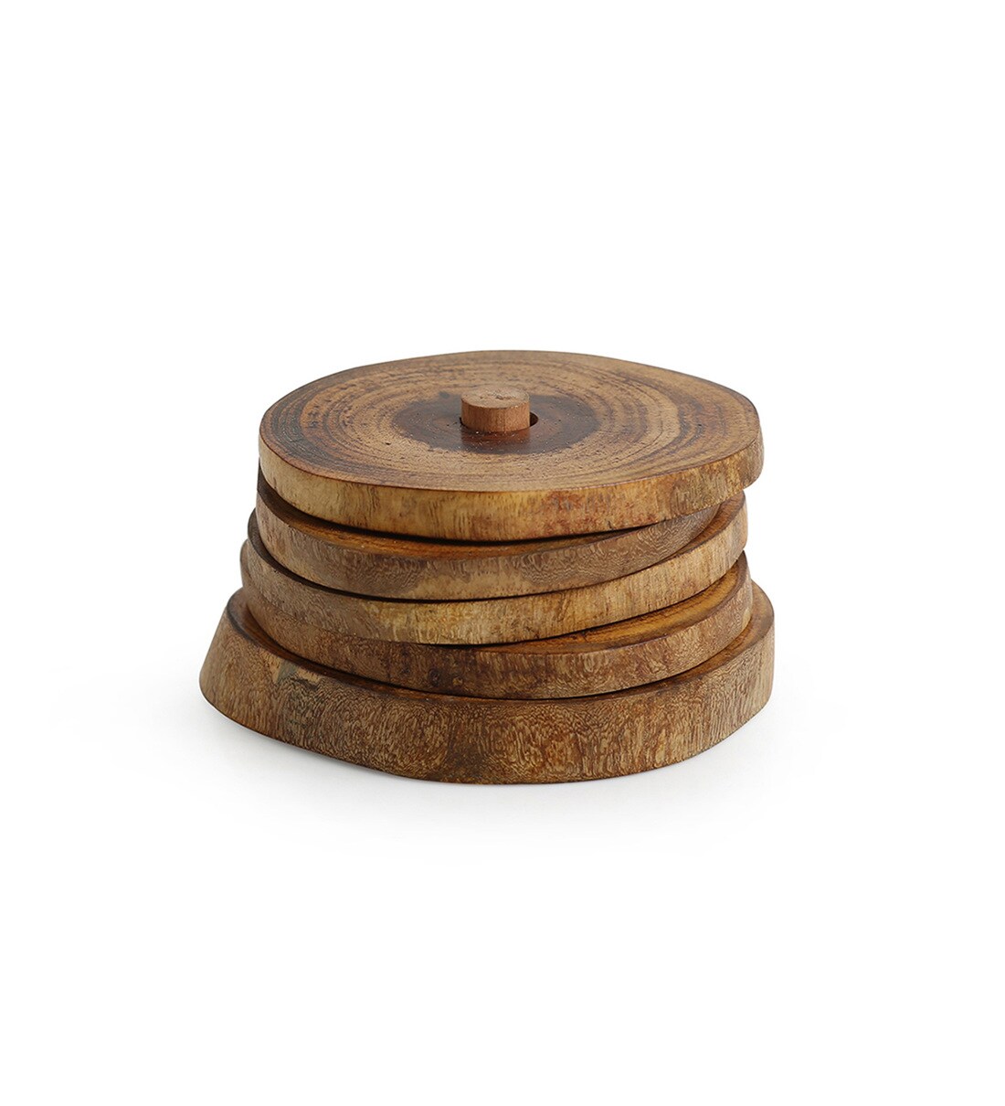 Buy Stack-Circles of Wood Log (Set of 4) MDF Table Coaster with Stand ...