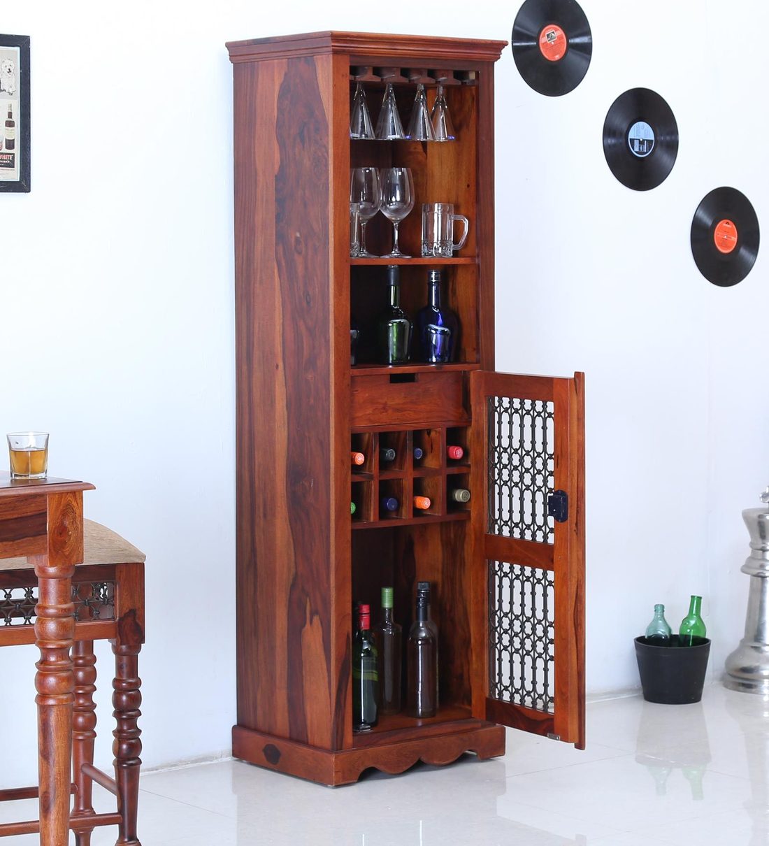 Buy Stafford Solid Wood Bar Unit in Honey Oak Finish By Amberville ...