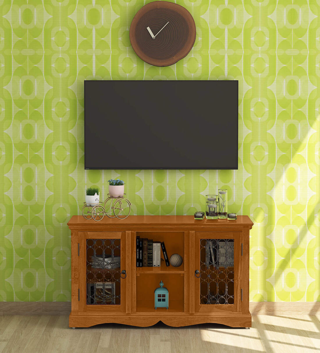Buy Stafford Sheesham Wood TV Console In Rustic Teak Finish For TVs Up ...