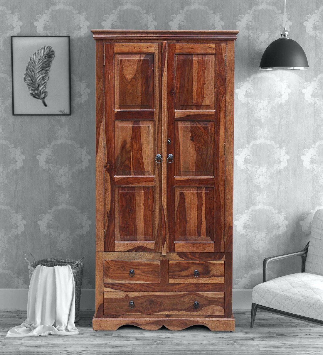 Buy Stafford Sheesham Wood 2 Door Wardrobe In Scratch Resistant Rustic ...