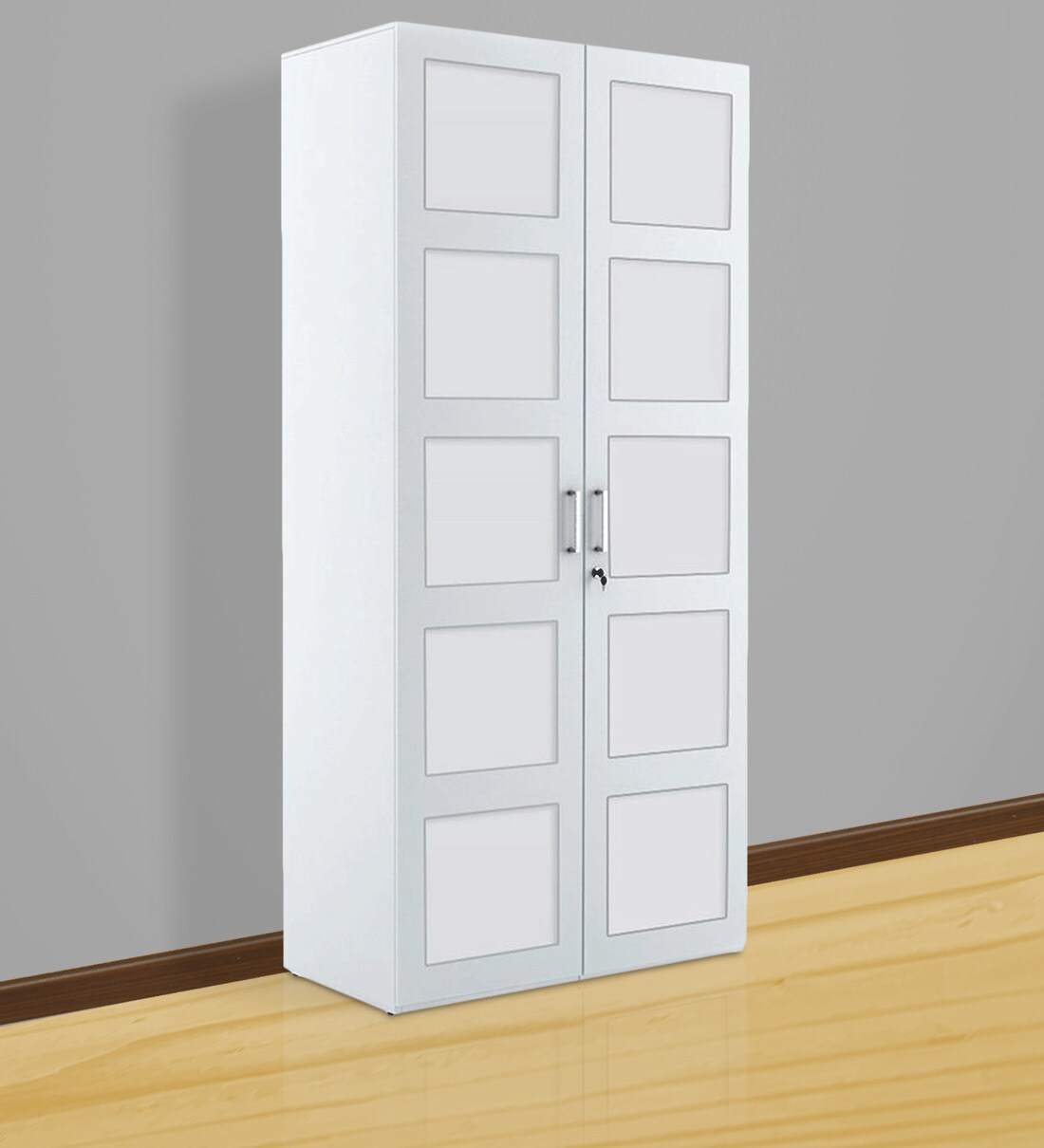 Buy Stallion Two Door Wardrobe with Drawer in White Finish by UNiCOS ...