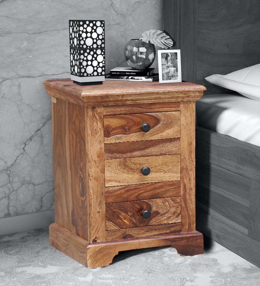 Buy Stanfield Sheesham Wood Bedside Table in Scratch Resistant Rustic ...