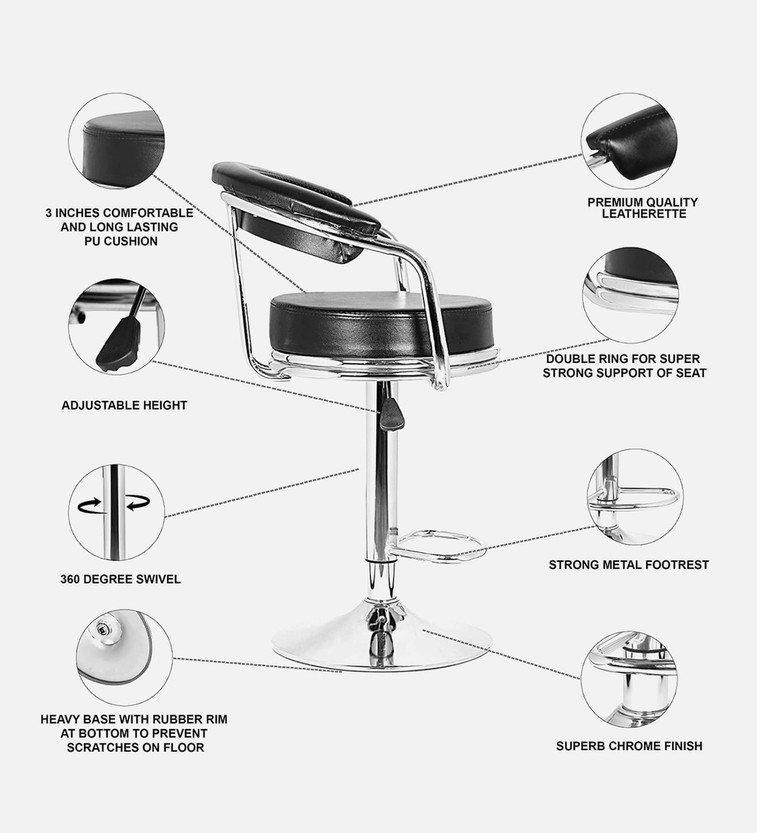 Buy Stanley Leatherette Bar Stool In Black Colour Online - Contemporary ...