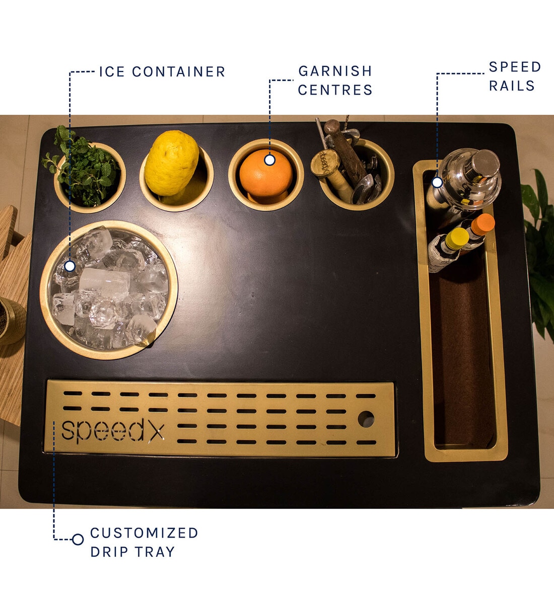 Buy All-In-One Metal Bar Cabinet in Matt Black & Matt Gold Finish With Built-In 30L Godrej Qube ...