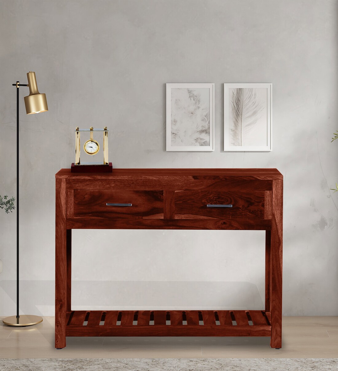 Buy Stigen Sheesham Wood Console Table In Scratch Resistant Honey Oak ...