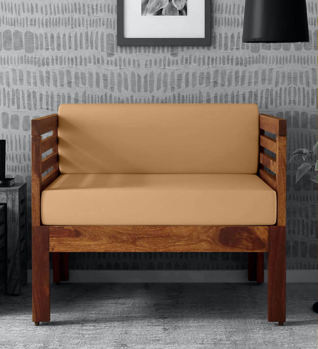 Buy Stigen Sheesham Wood 1 Seater Sofa In Provincial Teak Finish at 7% ...