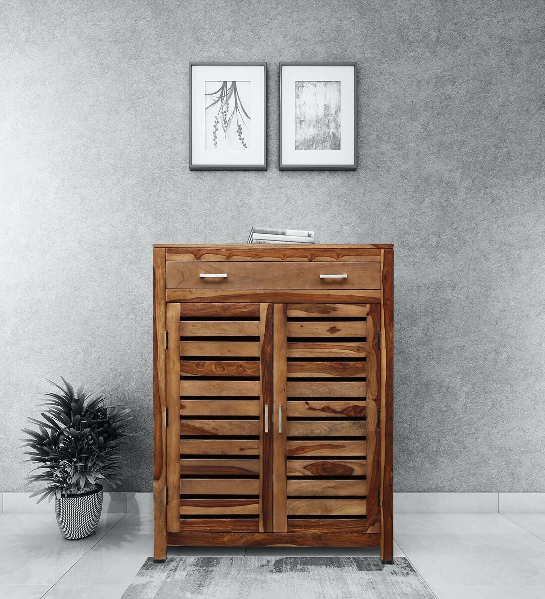 Buy Stigen Solid Wood Shoe Cabinet In Rustic Teak Finish By Woodsworth ...