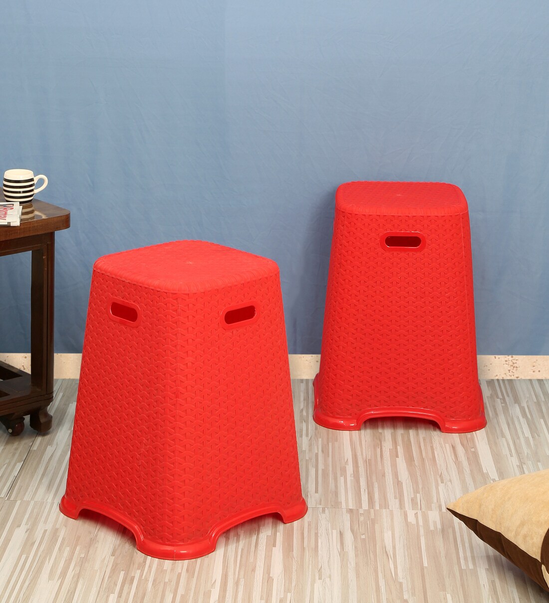 Buy Stools ( Set Of Two) In Red Colour By Luxury Decoded Online ...