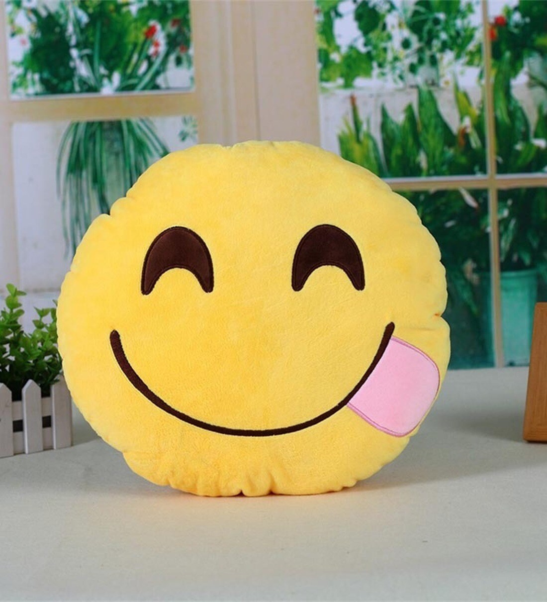 Buy Yellow Velvet 14 x 14 inch Smiley Cushion at 69% OFF by The Purple ...