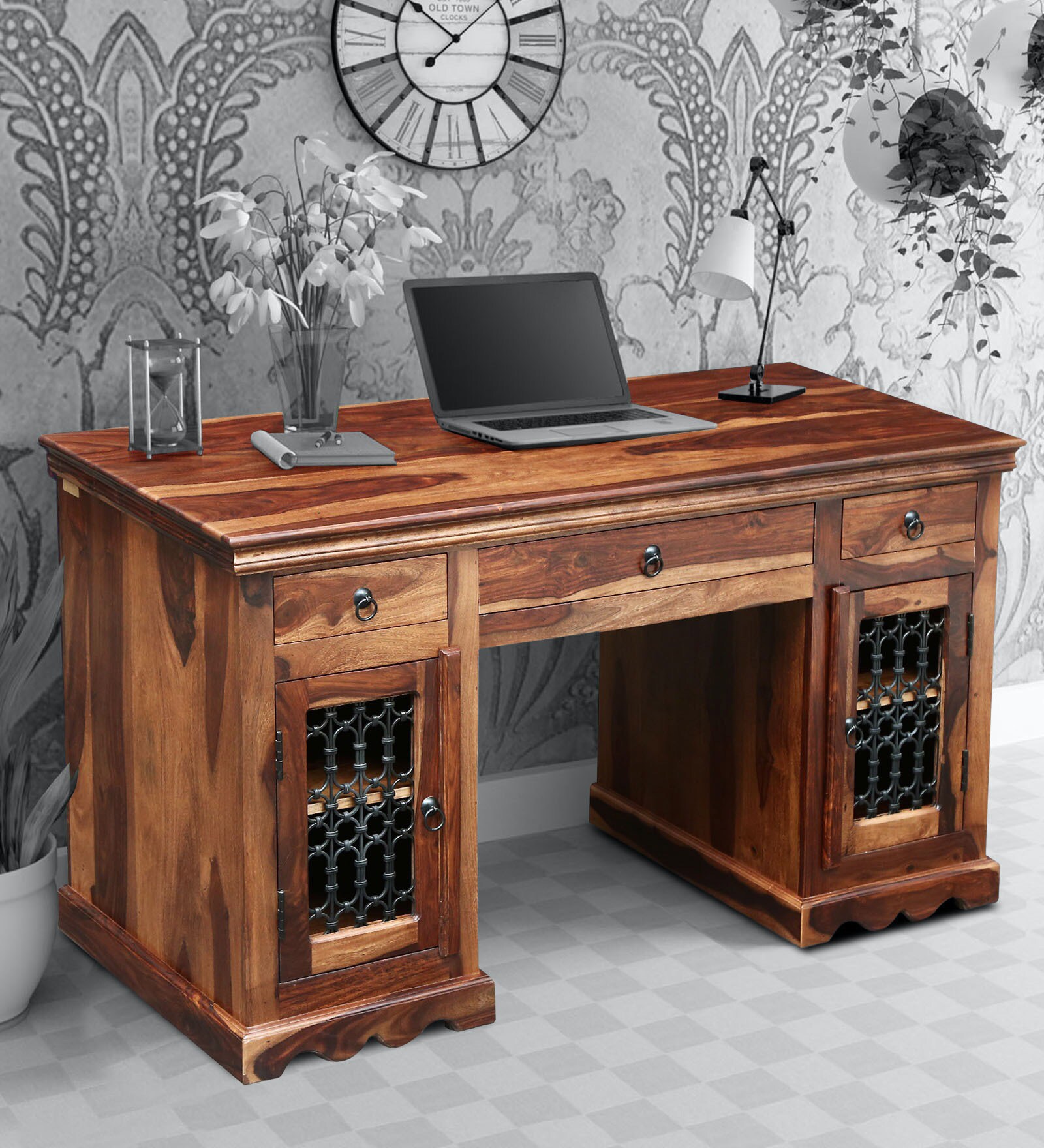 Buy Stafford Sheesham Wood Writing Table In Rustic teak Finish at 6% ...