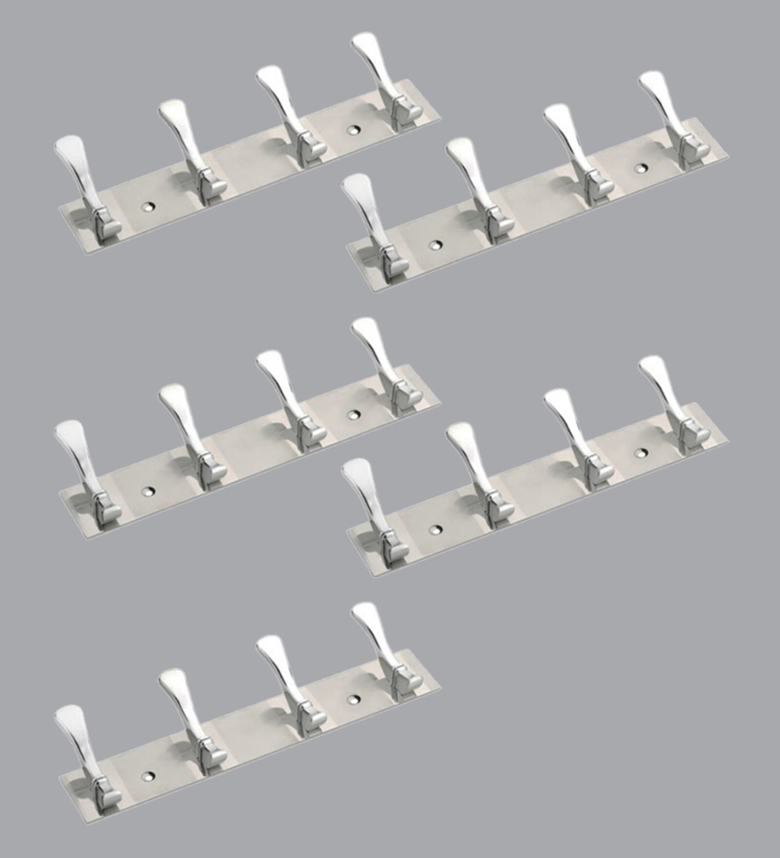 Buy Stainless Steel & Metal Silver Two Tone Hook Rail - Set of 5 by ...