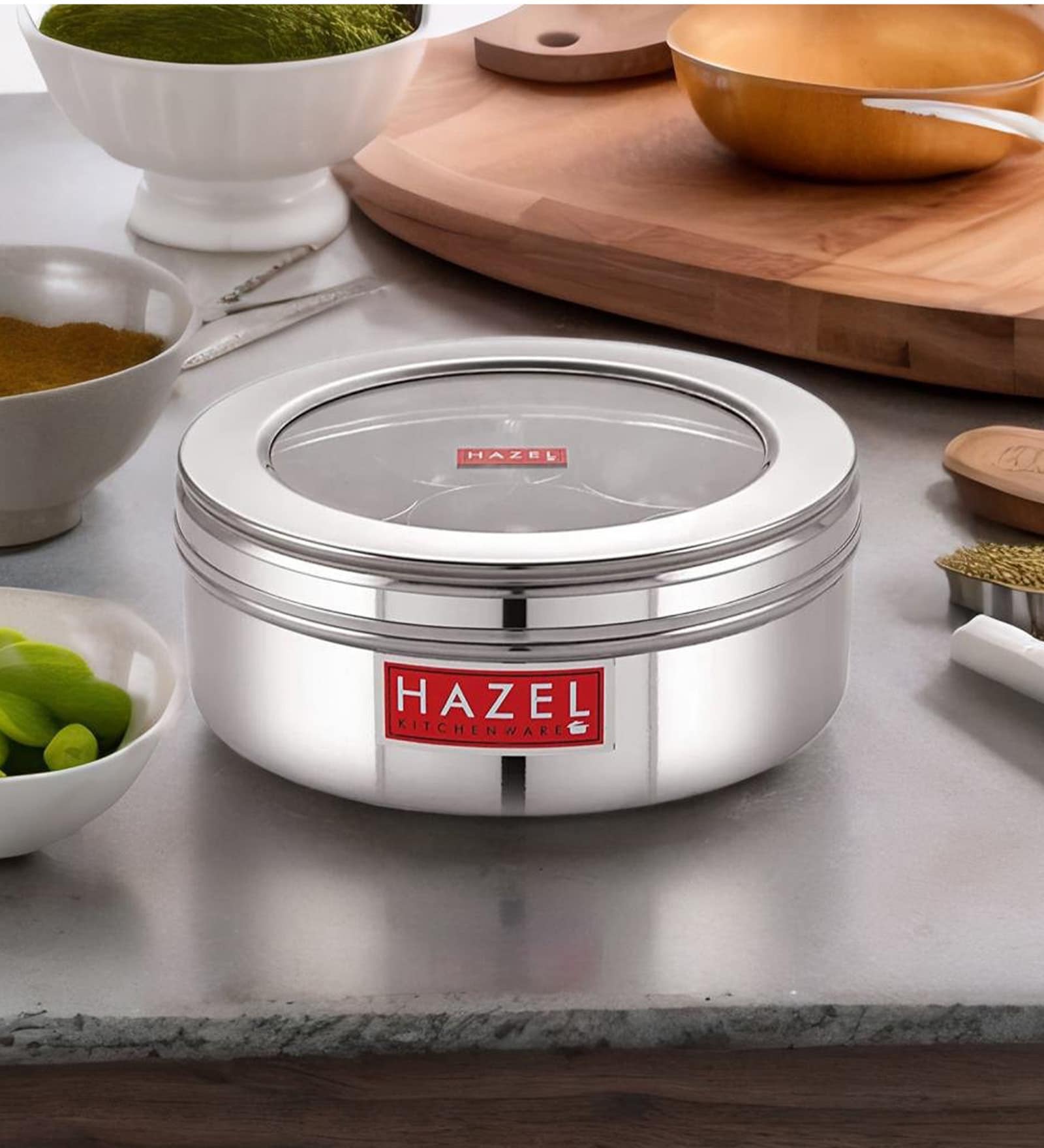 Buy Stainless Steel 1600 ml Silver Spice Box with 7 Wati and Spoon at ...