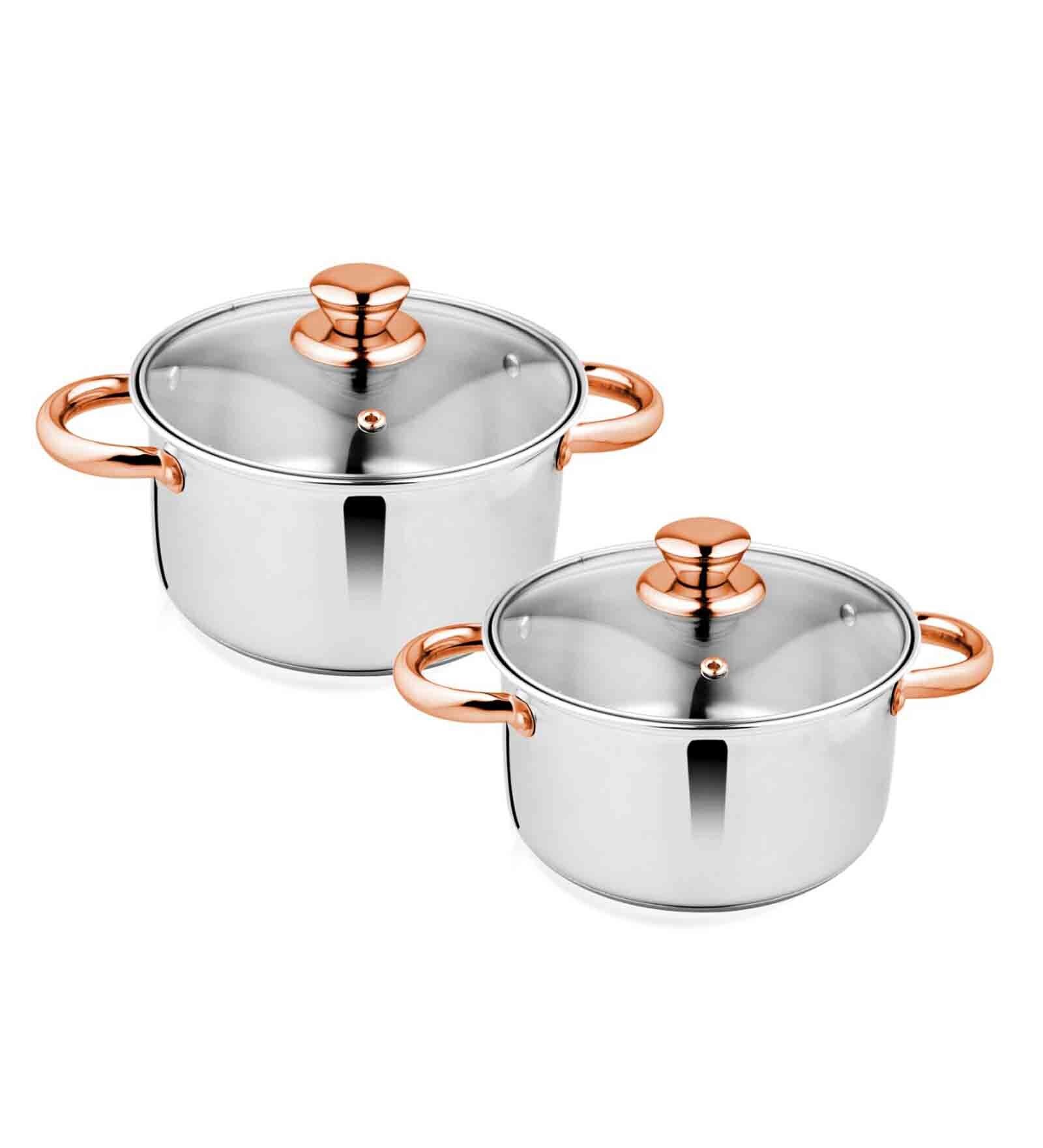 Buy Garth Induction Friendly Silver & Brown Stainless Steel (Set of 2 ...