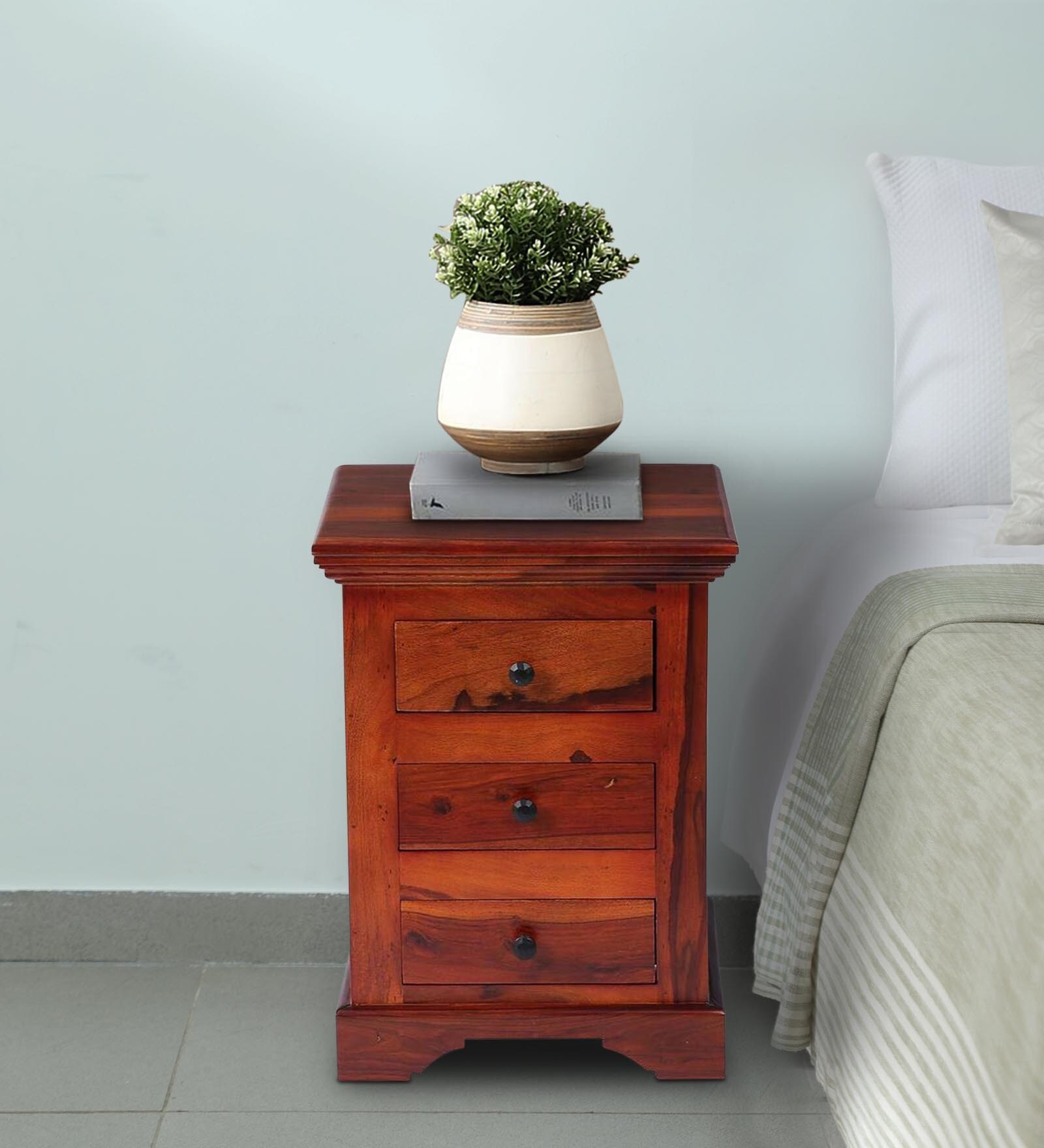 Buy Stanfield Sheesham Wood Bedside Table in Scratch Resistant Honey ...