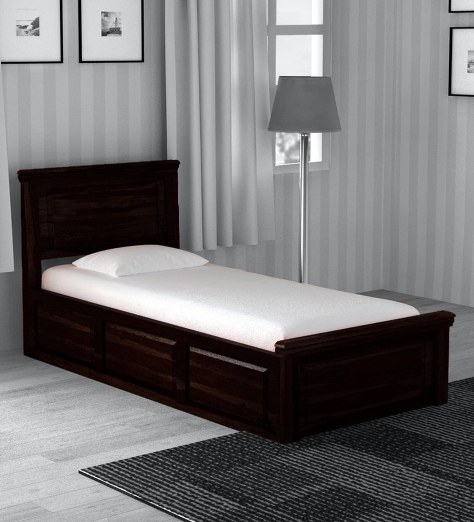 Buy Stanfield Sheesham Wood Single Bed With Box Storage In Warm ...