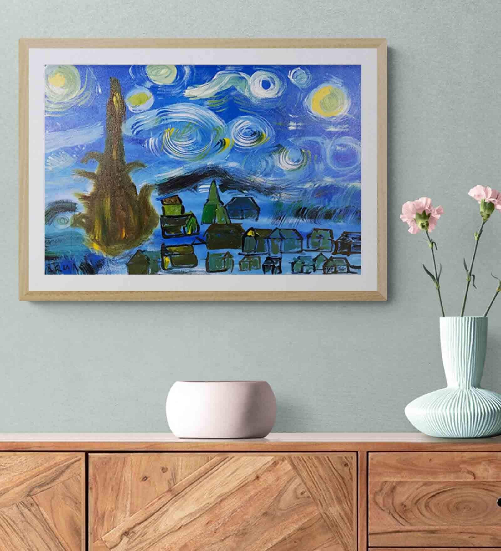 Buy Starry Starry Night Handmade Acrylic On Unframed Canvas Painting at ...